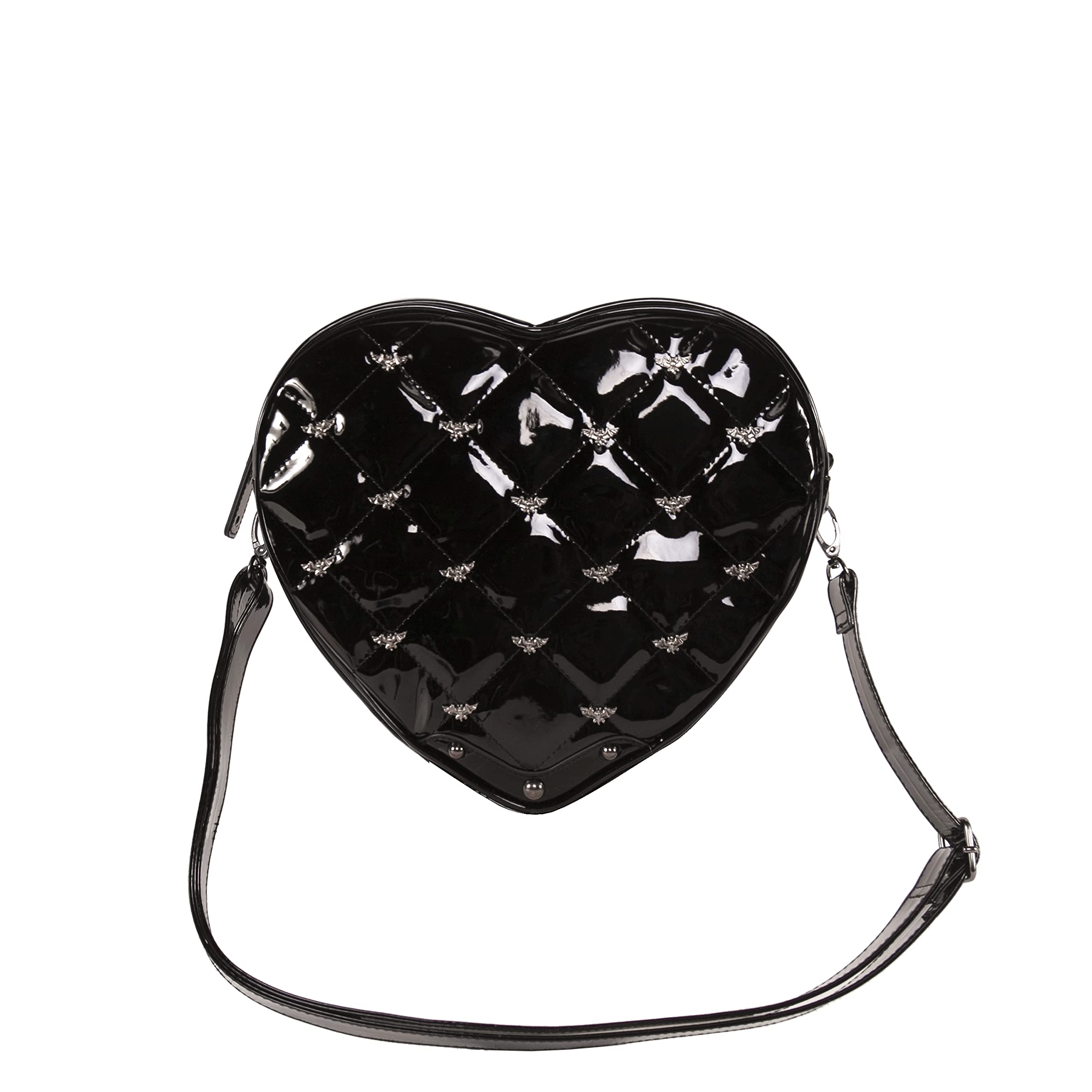 Quilted Flying Bat Studded Mina Women s Shoulder Bag Heart Shaped Dracula Purse (Purple Glitter)