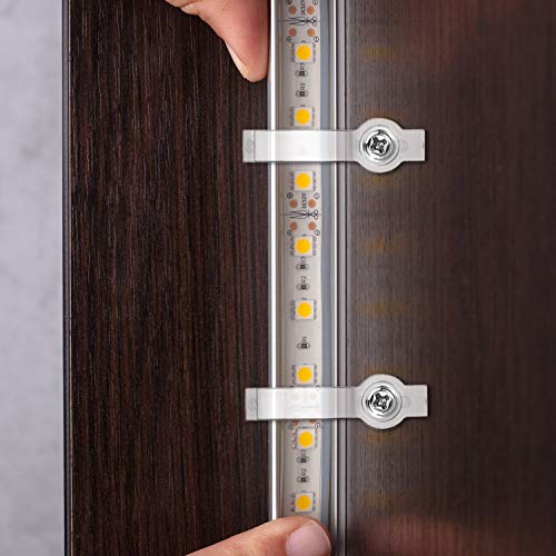 LED Strip Lights Clips Light Mounting Clips One Side LED Light Clips with Screws for 10 mm Wide Waterproof LED Strip Lights (200 Pack, Transparent)