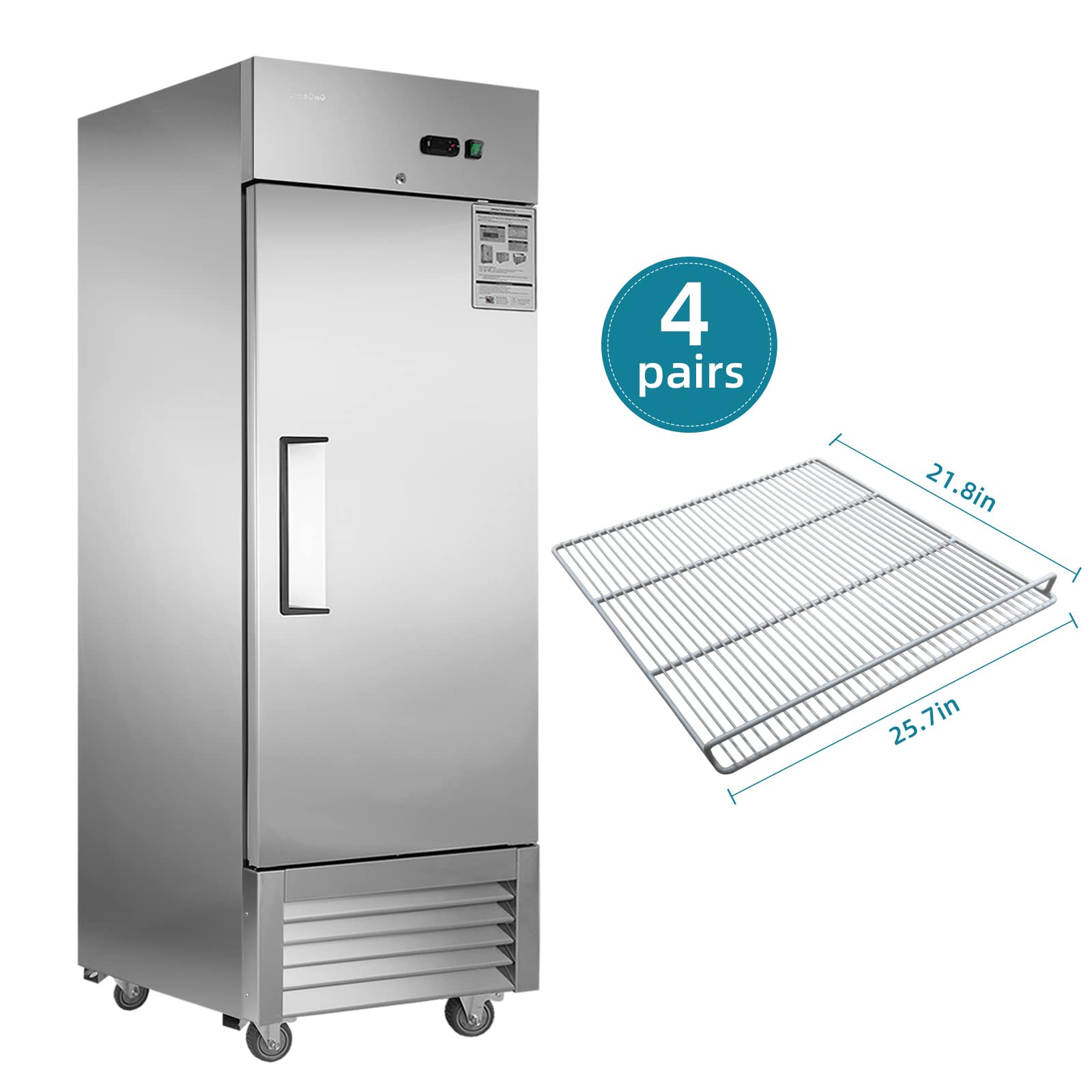 JINSONG 27" Commercial Freezer with Single Solid Door, 23 cu.ft Stainless Steel Reach-in Freezer for Restaurant, Bar, Shop, Residential