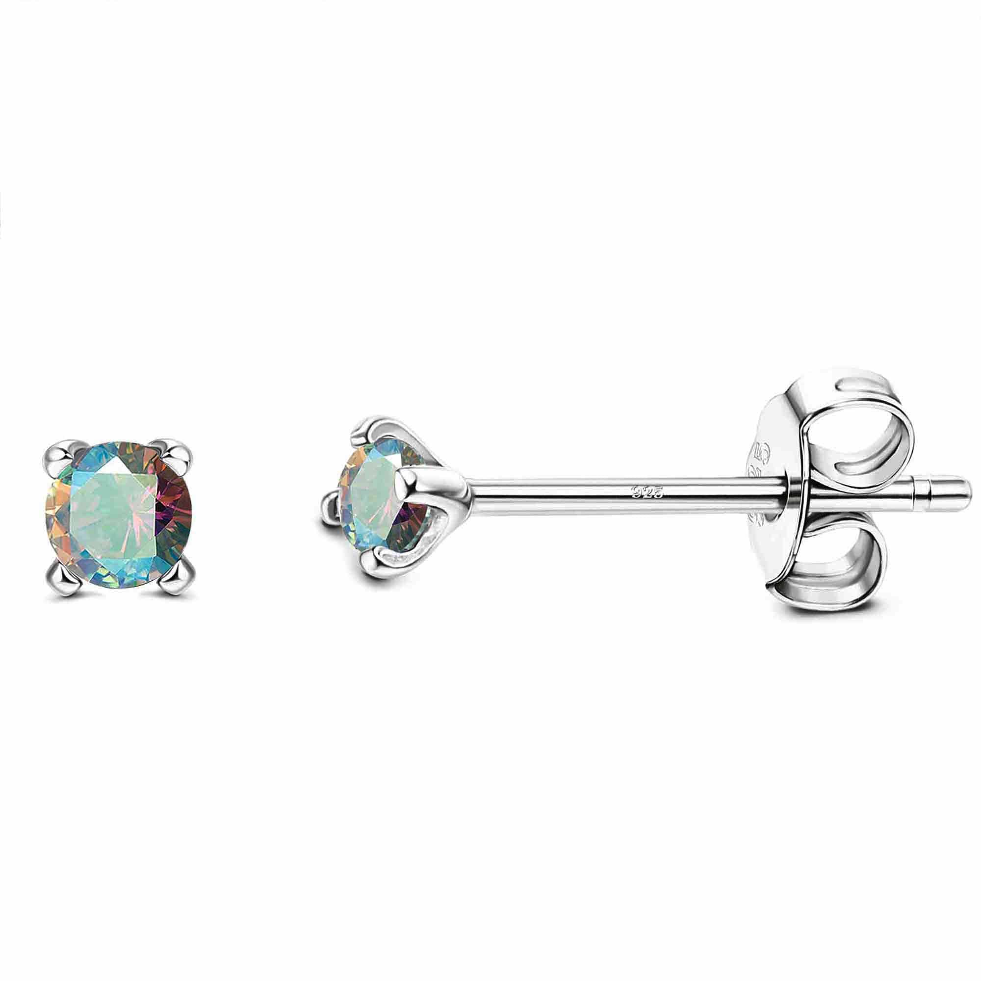 PATISORNA 925 Sterling Silver Long Post Earrings for Thick Earlobes | 2mm Tiny Cubic Zirconia Small Stud Earrings for Women Men Hypoallergenic AB