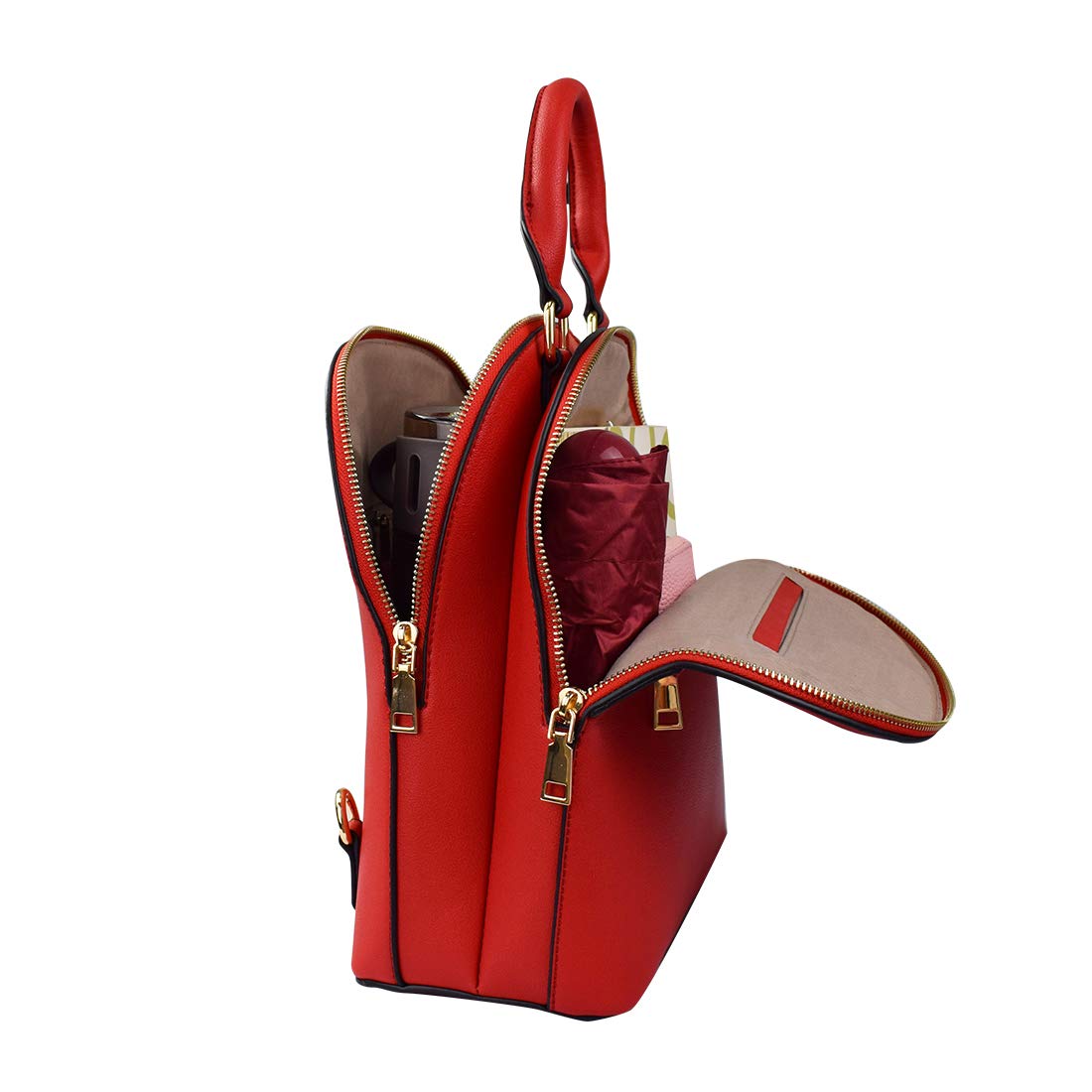 LA DEARCHUU Fashion Backpack Purse for Women Designer PU Leather Travel Bag Convertible Shoulder Bag Backpack Red