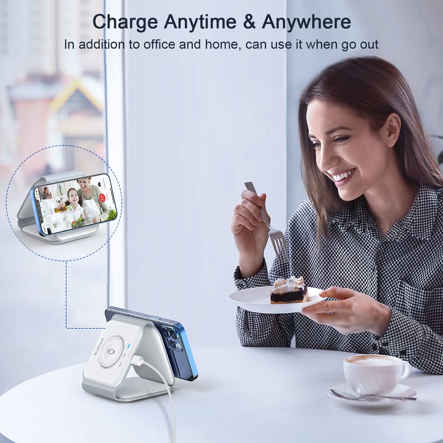 Wireless Charger,RTOPS Magnetic Travel Wireless Charging Station Multiple Devices,GaN 3 in 1 Charging Station,Compatible with iPhone 14/13/12/Pro/Max,iWatch,AirPods 3/2/Pro(Adapter Includes)
