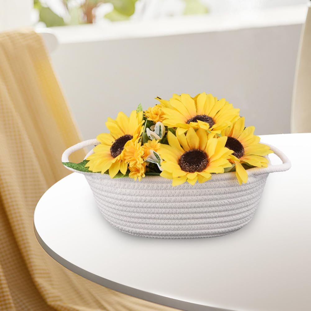 Storage Basket with Transparent Packaging Bag, Woven Basket Cosmetic Storage Bakset with Handles for Living Room, Bathroom(White)