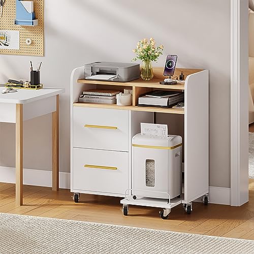 YITAHOME File Cabinet with Charging Station, Printer Table Cabinet for Home Office, Printer Stand Cart, Fits A4, Letter, Legal Size Files, Office Furniture, White