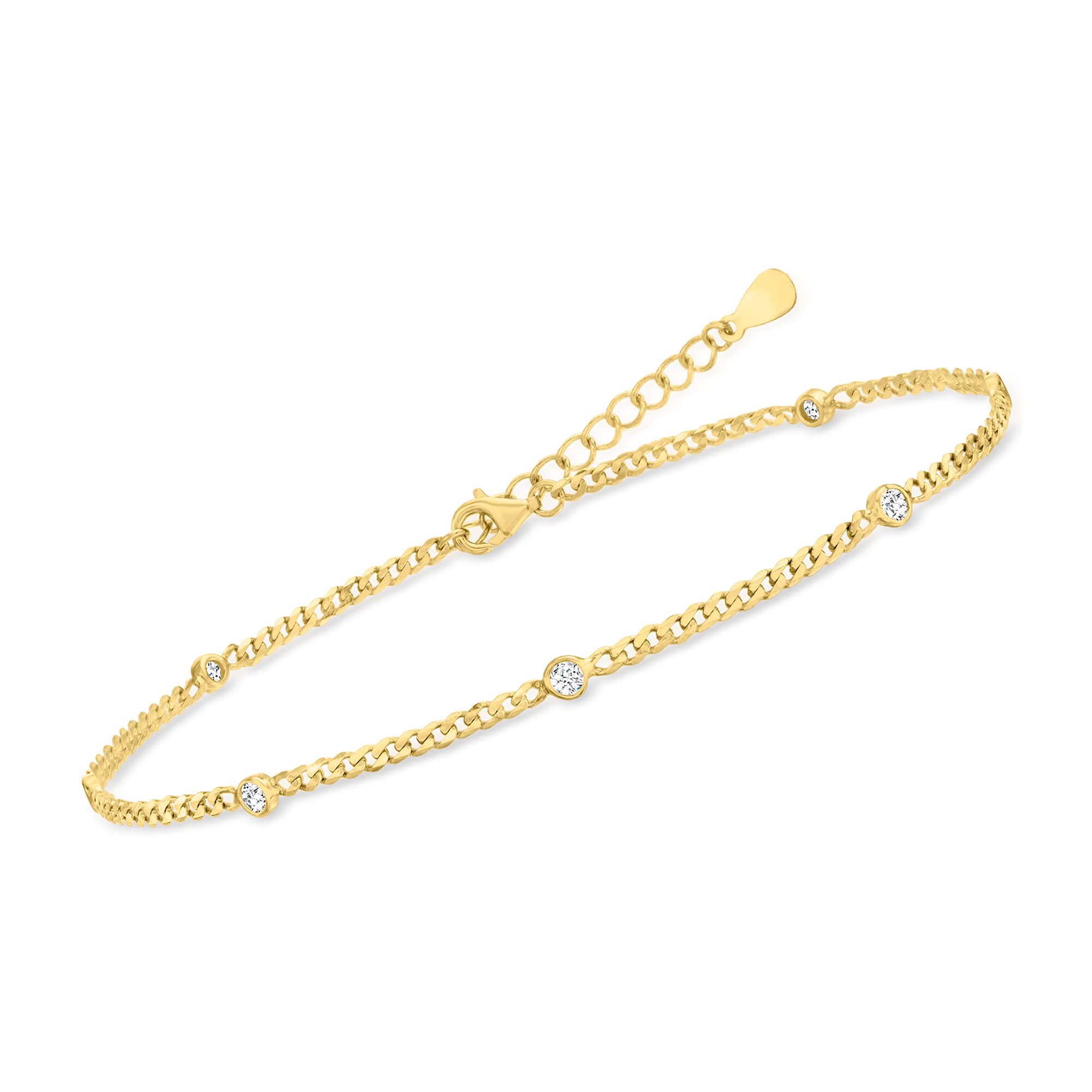 Ross-Simons Italian .40 ct. t.w. CZ Station Curb-Link Anklet in 18kt Gold Over Sterling. 9 inches