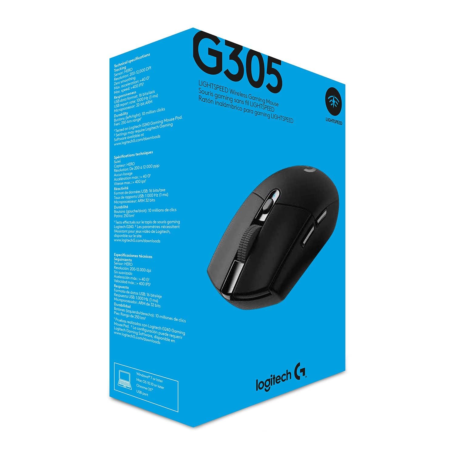 Logitech G305 Lightspeed Wireless Gaming Mouse, Hero 12K Sensor, 12,000 DPI, Lightweight, 6 Programmable Buttons, 250h Battery Life, On-Board Memory, PC/Mac - Black