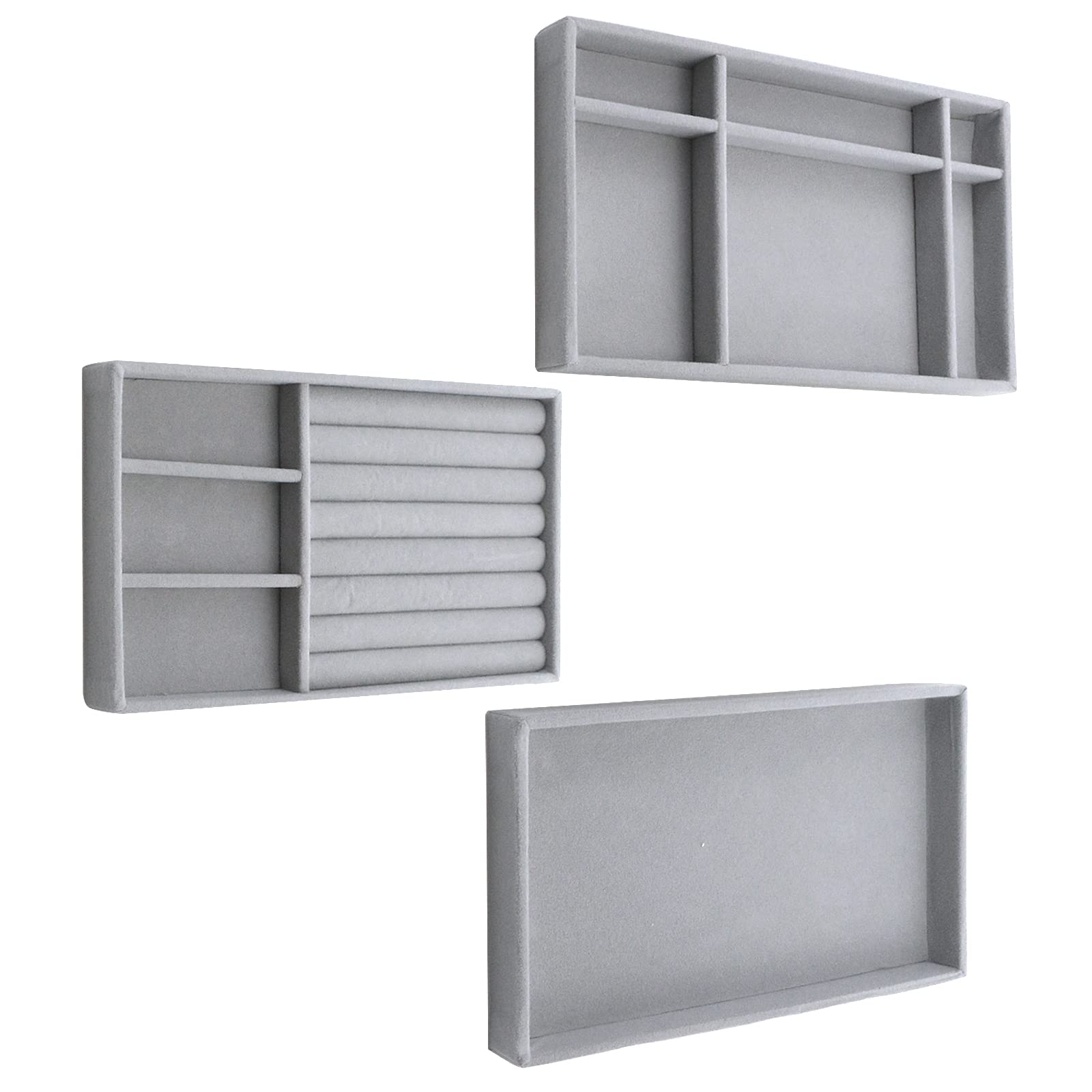MY MIRONEY Velvet Stackable Jewelry Tray Gray Drawer Organizer Jewelry Showcase Display Organizer Set of 3