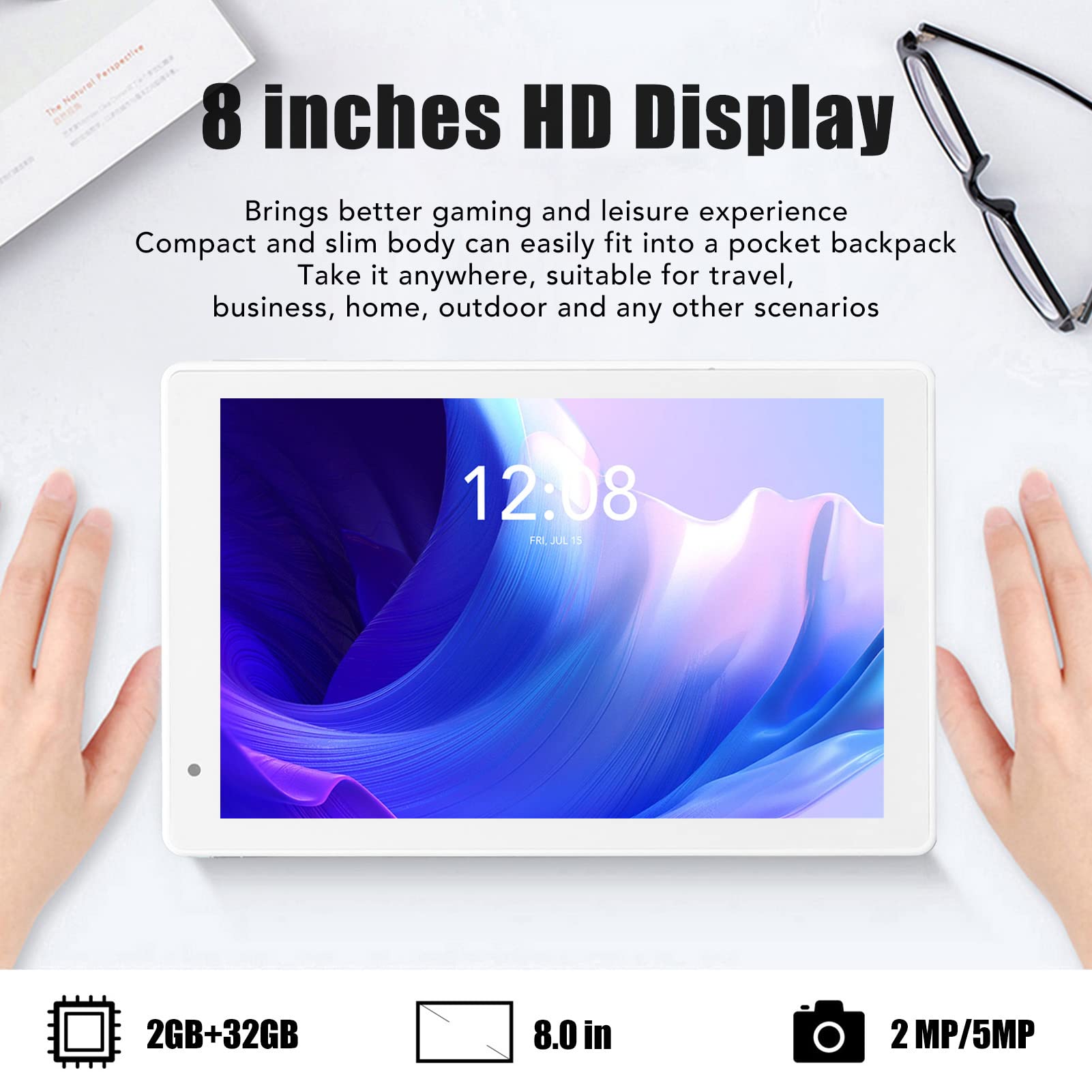 MAVIS LAVEN 8.0 Inch Tablet, 5G Dual Band WiFi 2GB RAM 32GB ROM Portable Tablet 8 Inch IPS (US Plug)