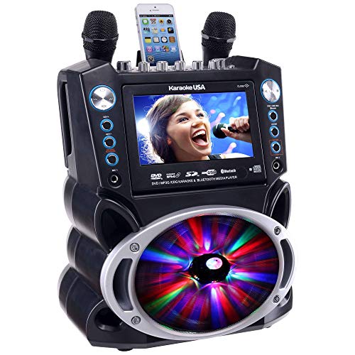 Karaoke USA GF842 DVD/CDG/MP3G Karaoke Machine with 7" TFT Color Screen, Record, Bluetooth and LED Sync Lights