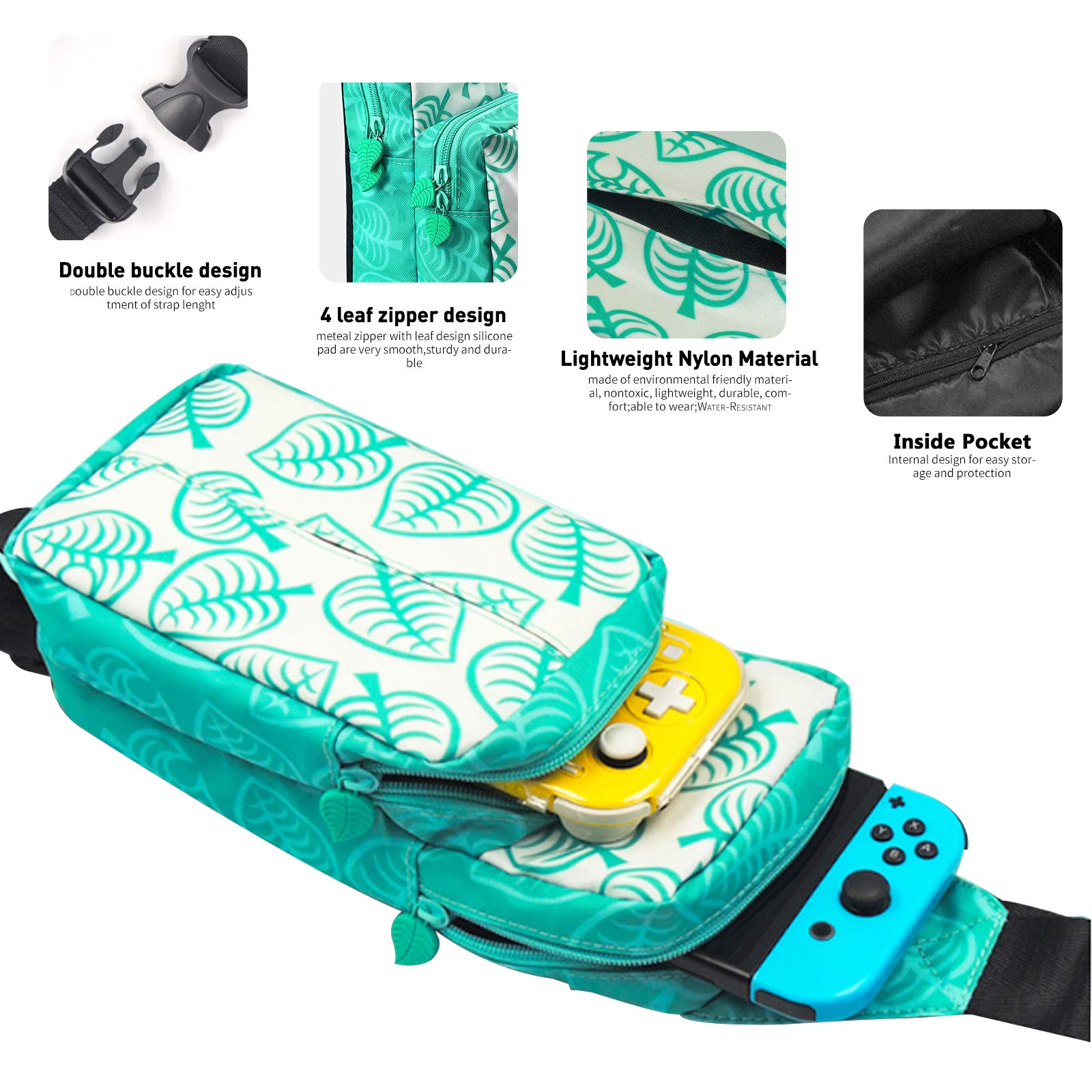 LYCEBELL Travel Bag for Nintendo Switch, Portable Shoulder Bag Backpack for Nintendo Switch Accessories Console Dock Charger iPad Joy&Con Grip (Green)
