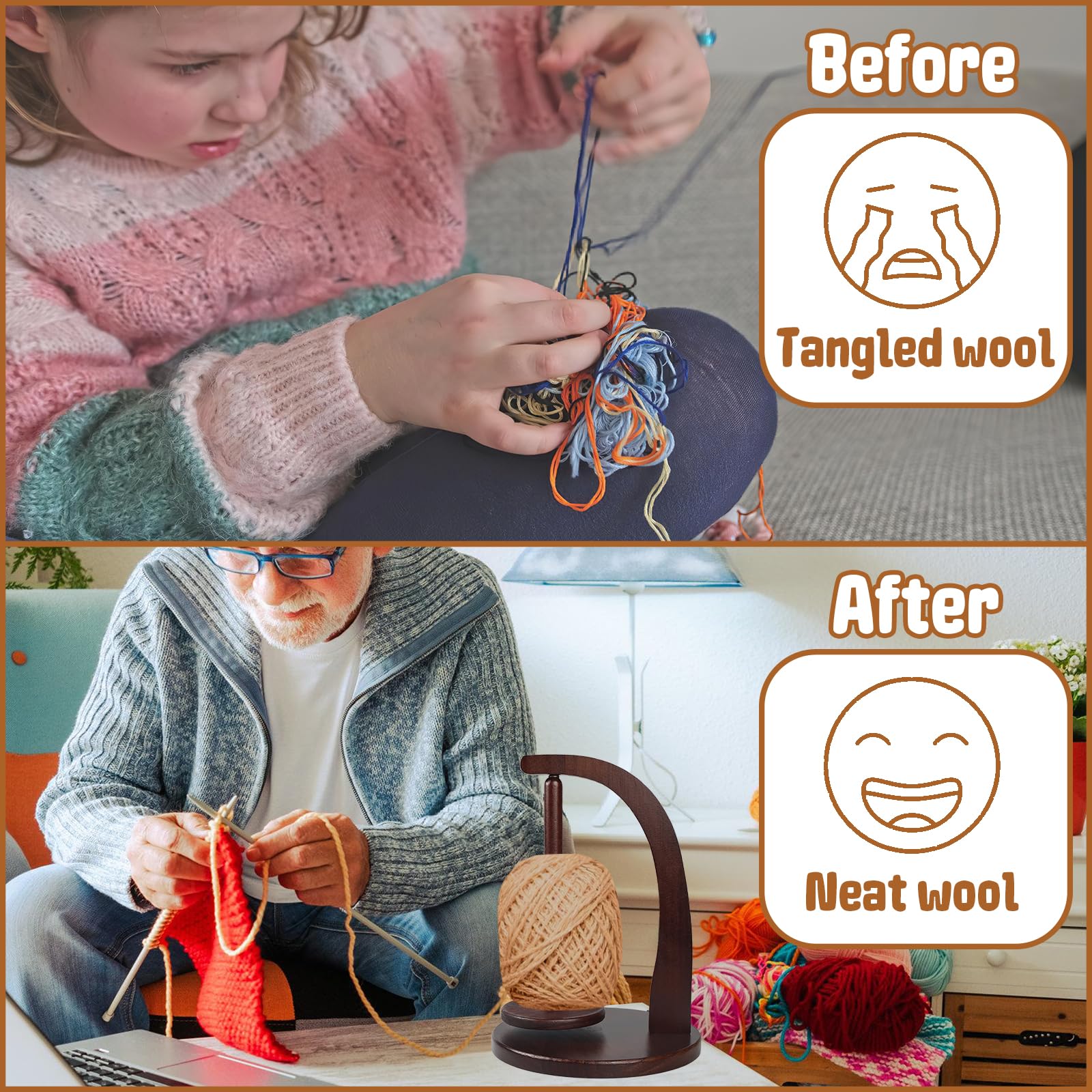 Yarn Spindle Dispenser for Crocheting, Wooden Yarn Ball Holder Stand Spinner, Yarn Dispenser for Knitting Rotating, Crochet Gift for Knitting Lovers (Walnut)