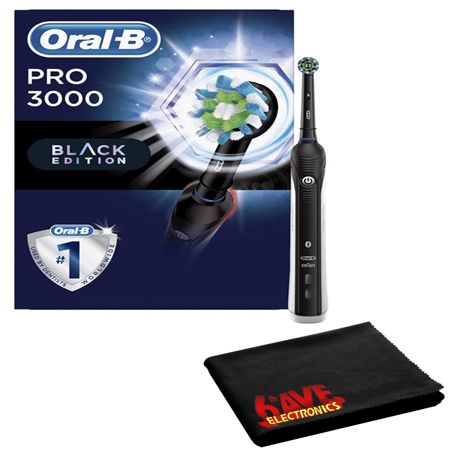Oral-B Pro 3000 Electric Toothbrush with Bluetooth (Black) Bundle with Cleaning Cloth