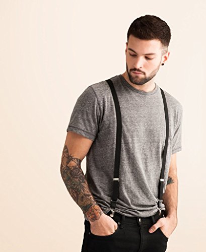 JJ Suspenders Thin Y Suspenders For Men with Elastic Strap & Dual Clips
