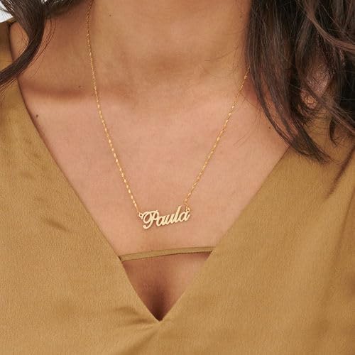 MyNameNecklace Name Necklace Personalized Sterling Silver Gold Plated Custom Made Pendant Nameplate Cursive Style Precious Metals Gift for Women