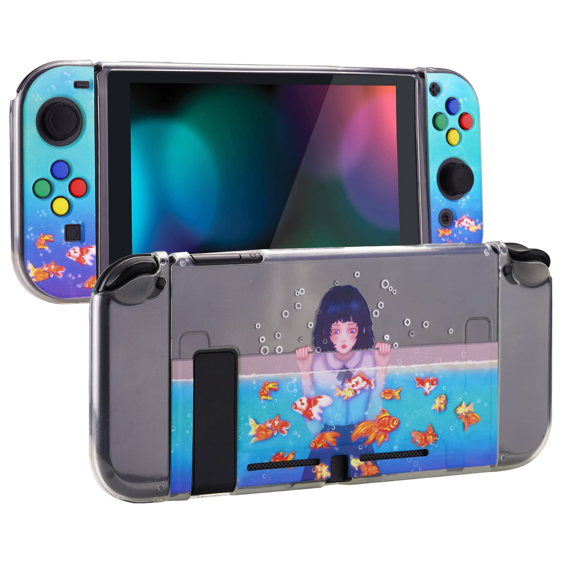PlayVital Rainbow on Cloud ​Protective Case for Nintendo Switch, Soft TPU Slim Case Cover for Nintendo Switch Joycon Console with Colorful ABXY Direction Button Cap
