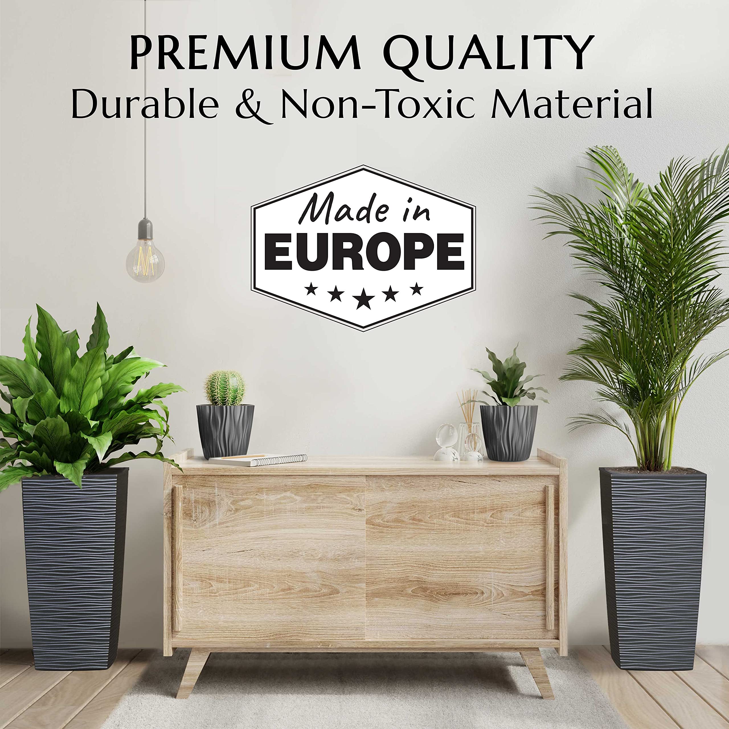 Mueller M-Resin Heavy Duty Tall Planter, Indoor/Outdoor Grande Plant, Tree, Flower Pot, 2-Piece Set, 27.5β, Modern Design, Built-in Drainage, Dark Grey