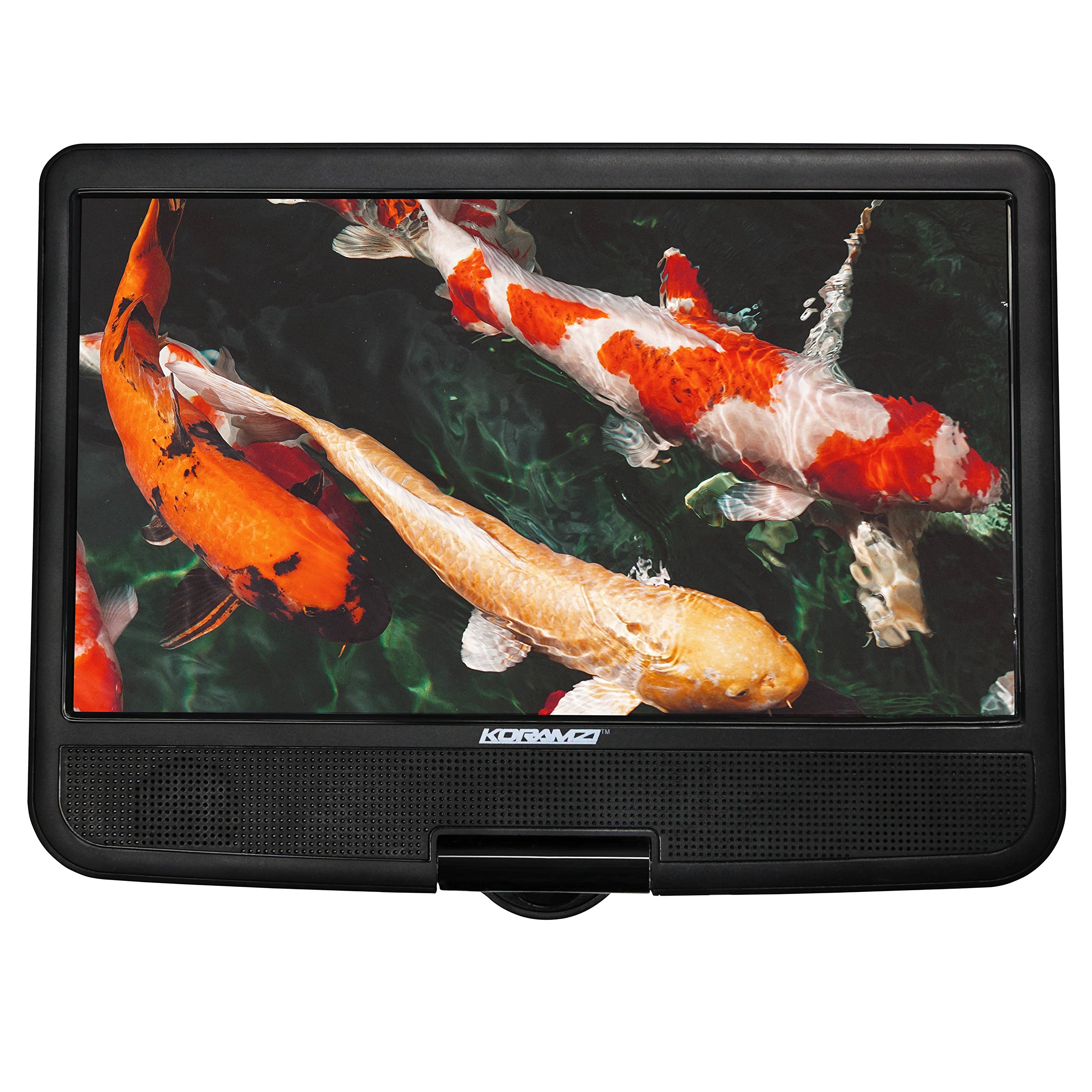 Koramzi Portable Swivel DVD Player with Rechargeable Battery/USB&SD Reader/AV Out/Headphone Jack/Remote Control/AC-DC Power Adaptor/Multi-Region DVD Format- PDVD (Medium, Black)