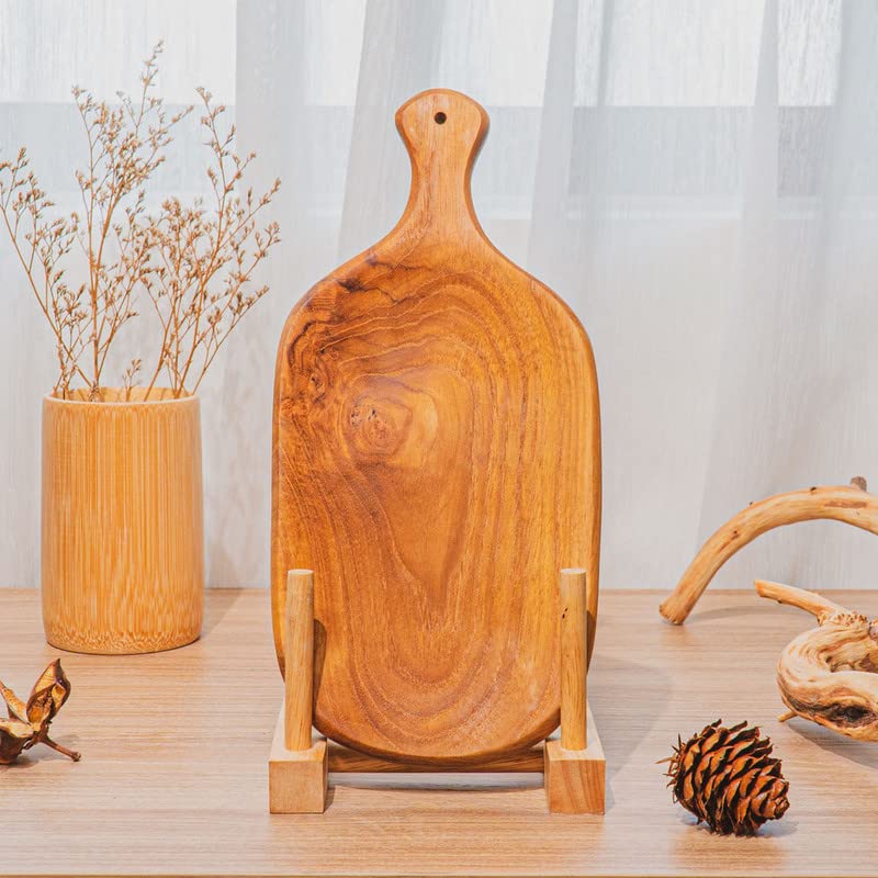 Rainforest Bowls 6"x5" Curved Edge Rectangular Javanese Teak Wood Cutting Board w/Handle- Ultra-Durable, Heavy Duty, Lasts Years w/Daily Use- Premium Style Handcrafted by Indonesian Artisans