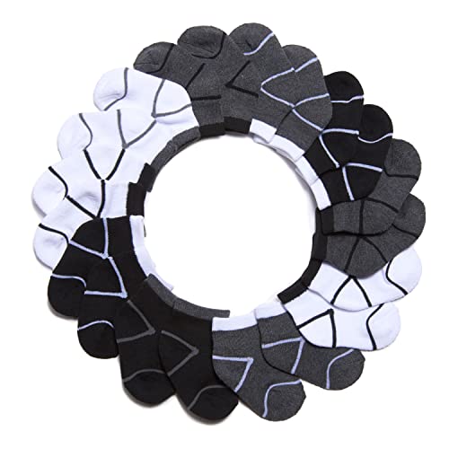Nuby Infant Boys Basics 10-Pack Half Cushion Low Cut Baby Socks, Black/White/Grey, 6-12 Months