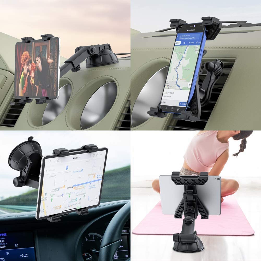 PLDHPRO Tablet Holder for Car Mount,3-in-1 Car Air Vent,Dashboard Windshield Mount,360° Rotation Adjustable for iPad Air/Mini, Nintendo Switch,Samsung,Tablets 6"- 10.5",TPU Suction Sticky Gel