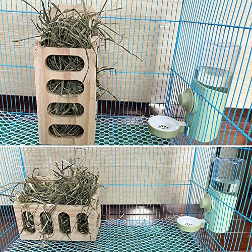 WEWAYKGJ Rabbit Hay Feeder Wooden Hay Rack Automatic Water Bottle Less Wasted Hay Feeder for Rabbit Bunny Chinchillas Guinea Pig Small Animal Supplies (Horizontal)