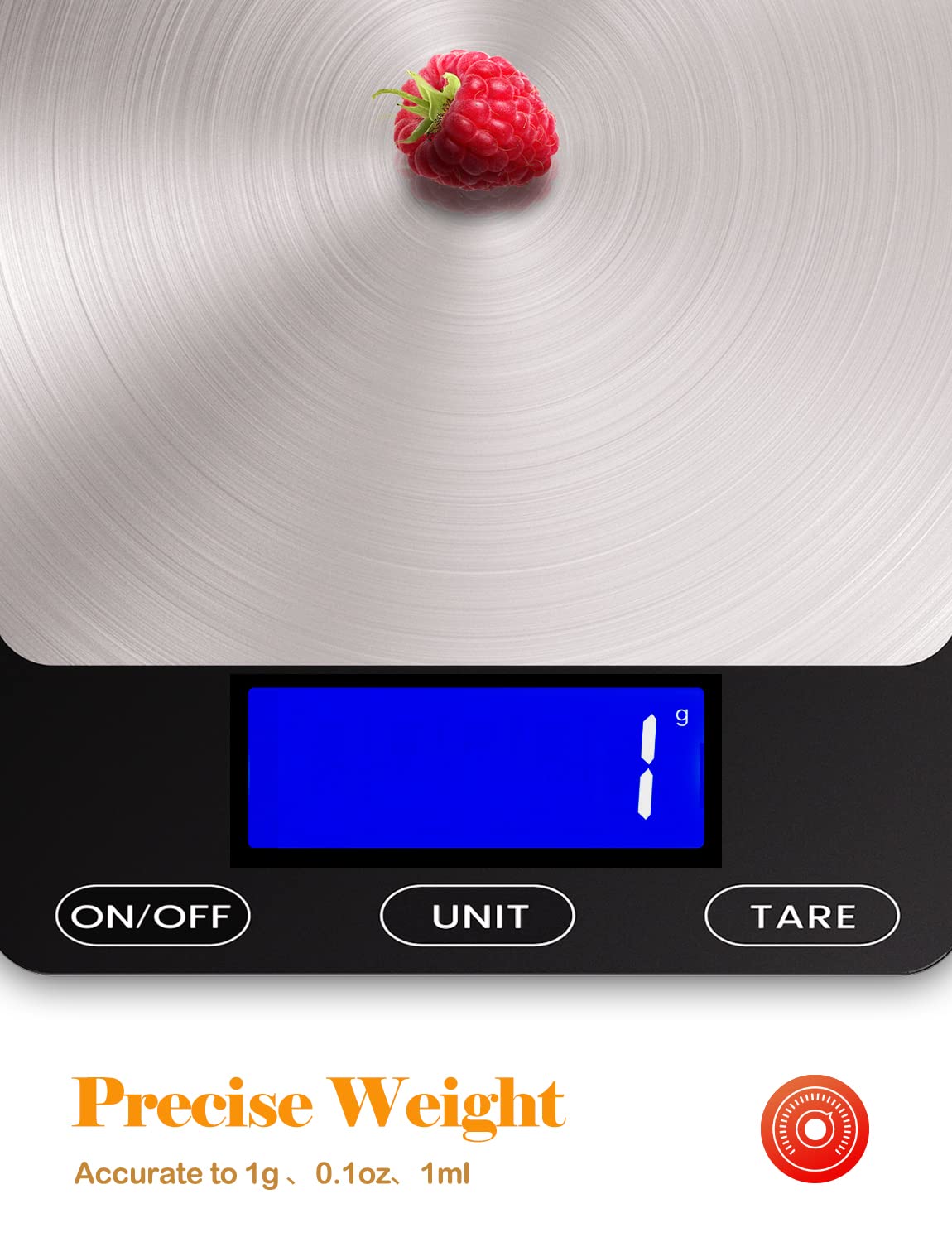 JSK 33lb Digital Food Scale, Rechargeable Kitchen Scale for Food Ounces and Grams, 304 Stainless Steel for Cooking Baking, Batteries and Type-C Charging Cable Included
