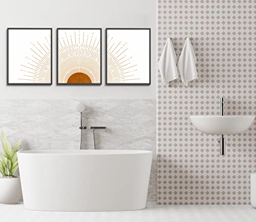 Sun Ray Boho Bedroom Wall Decor, Sun Line Art Modern Wall Decor, Mid Century Modern Wall Decor, Bathroom, Living Room, Office, Classrooms, Home Wall Decor, Set of 3 Prints, 11x14inch Unframed