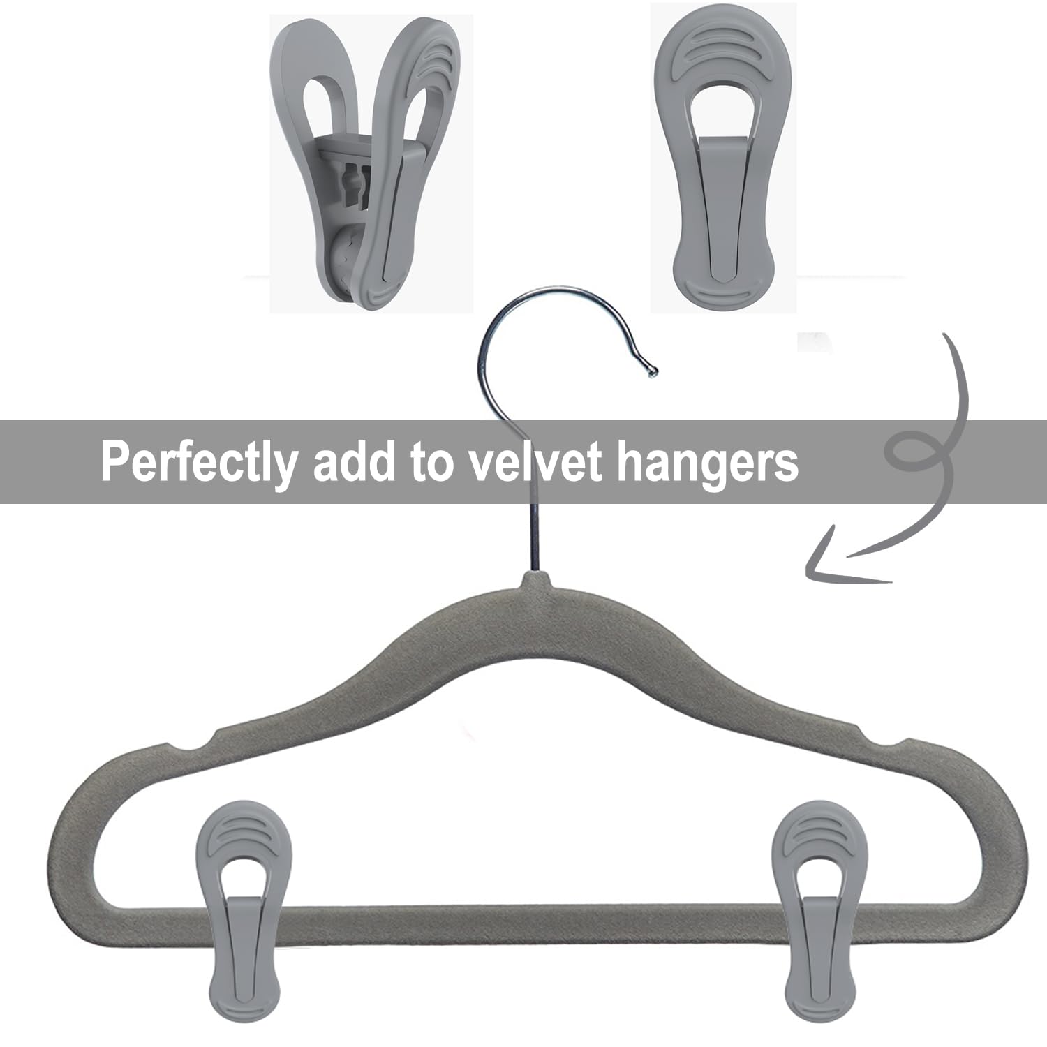 TOFIIGREM Grey Hanger Clips 50 Pack, Multi-Purpose Plastic Clips Easily Add on Plastic Clothes Hangers Velvet Hanger