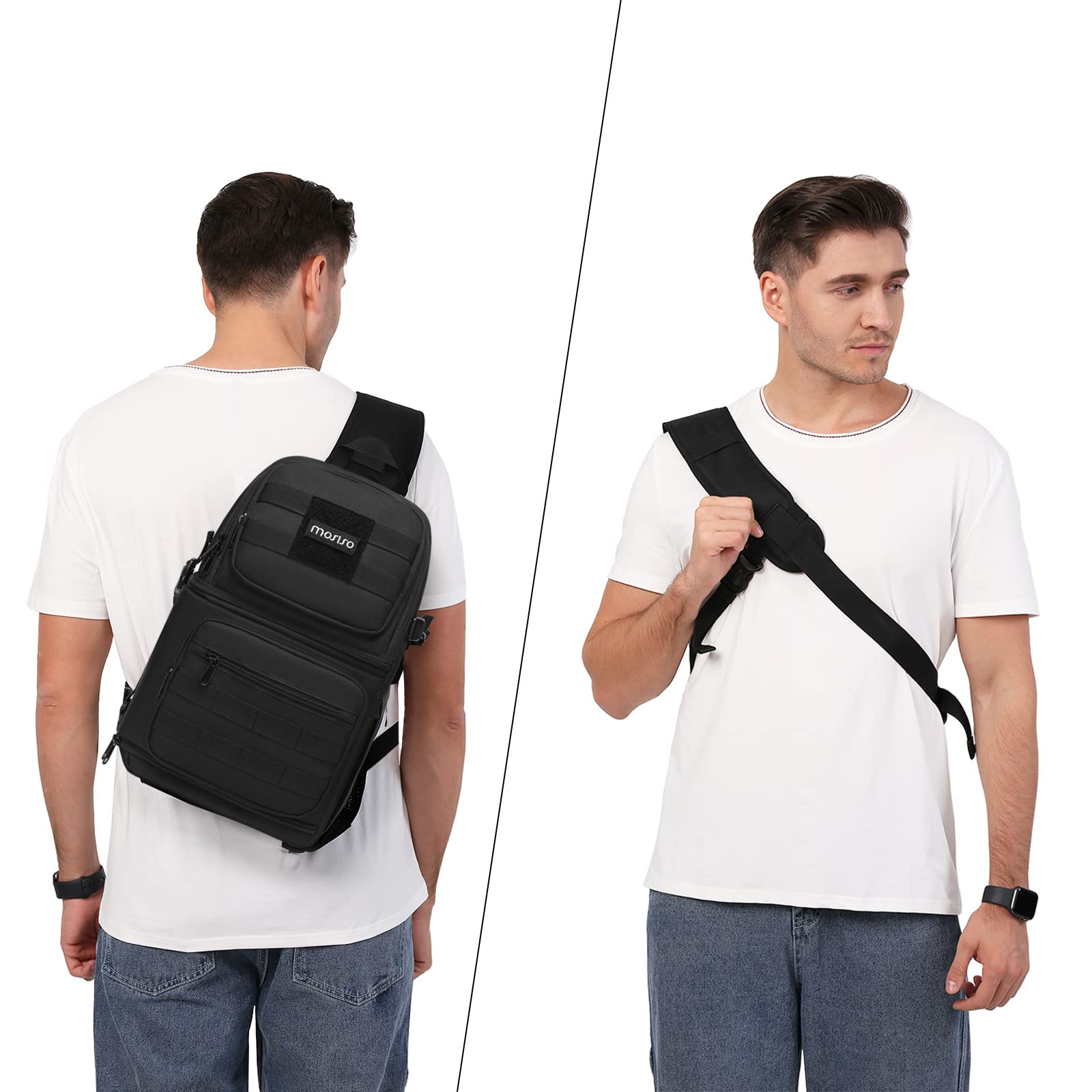 MOSISO Camera Sling Bag, DSLR/SLR/Mirrorless Tactical Camera Crossbody Bag Case Photography Slingpack with Tripod Holder & Removable Modular Inserts Compatible with Canon/Nikon/Sony/Fuji, Black