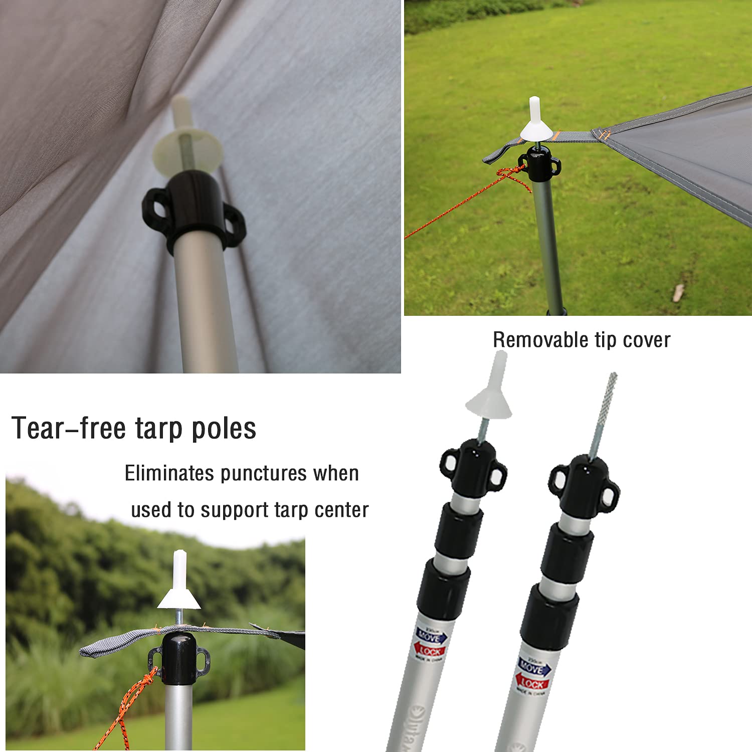 Olytamxi Tarp Poles Adjustable Set of 2,Aluminum Telescoping Camping Tent Poles for Tarp Canopy Shelter Awning, 3-Sections