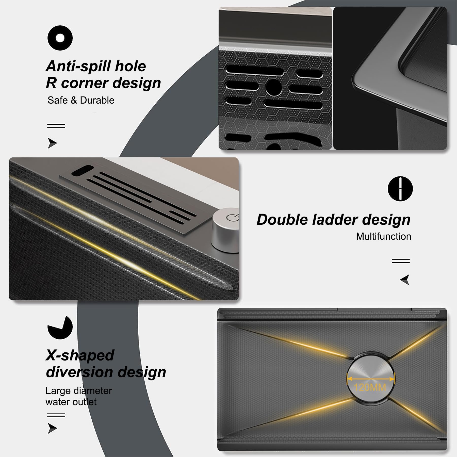 Kitchen Sink Black Stainless Steel Workstation Sink Upgraded Honeycomb Nano Waterfall Sink Drop-In with Patented Pull-out Faucet & LED TEMP Display Undermount Sink with Cup Washer, Water Fil1 (29.5in)