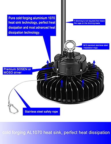 LED High Bay Light 200W 30000LM 5000K IP65 150lm/w with US Plug 5ft Cable,UFO Commercial Light Alternative to 800W MH/HPS Warehouse Workshop Factory Barn Garage Lowbay Area Lighting Fixture