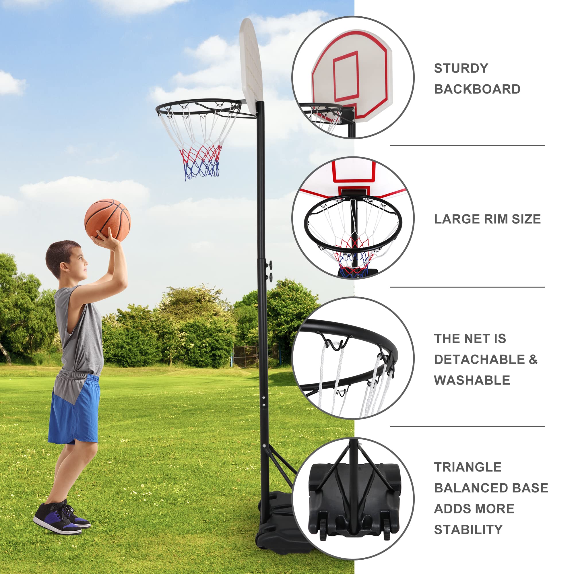 LEMY Portable Basketball Hoops Goal System with Wheels, Height Adjustable Outdoor Basketball Stand for Kids/Adults Indoor, 28 Inch Backboard