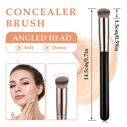 WLLHYF Concealer Brush Foundation Brush, Eye Mini Angled Flat Top Kabuki Nose Contour Brush, Liquid Blending Mineral Powder Makeup Tools (14 x 145mm, Long)
