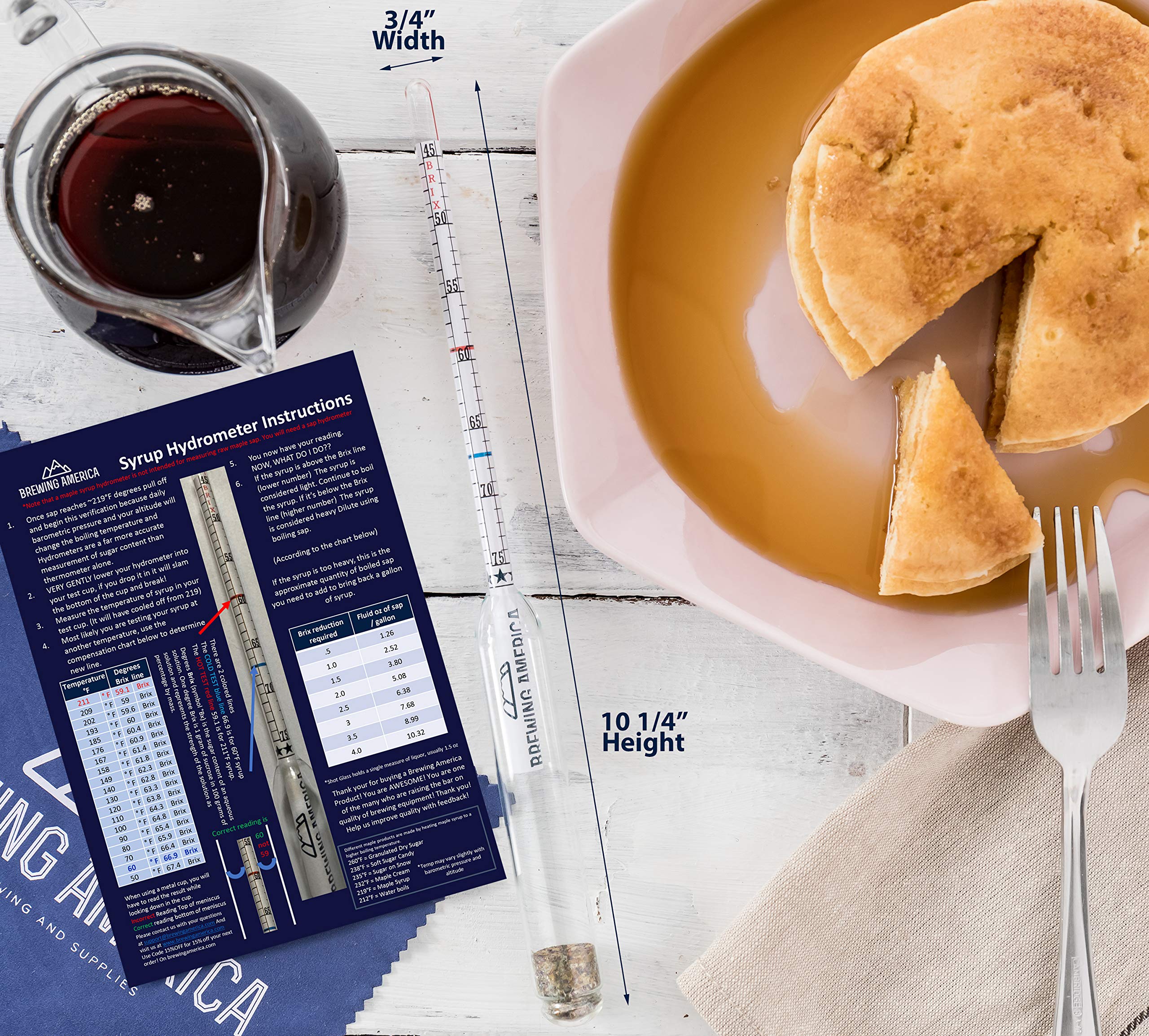USA Made Maple Syrup Hydrometer Density Meter for Sugar and Moisture Content Measurement for Consistently Delicious Pure Syrup β Made in America - BRIX & Baume Scales - Easy Read Red Line Calibrated