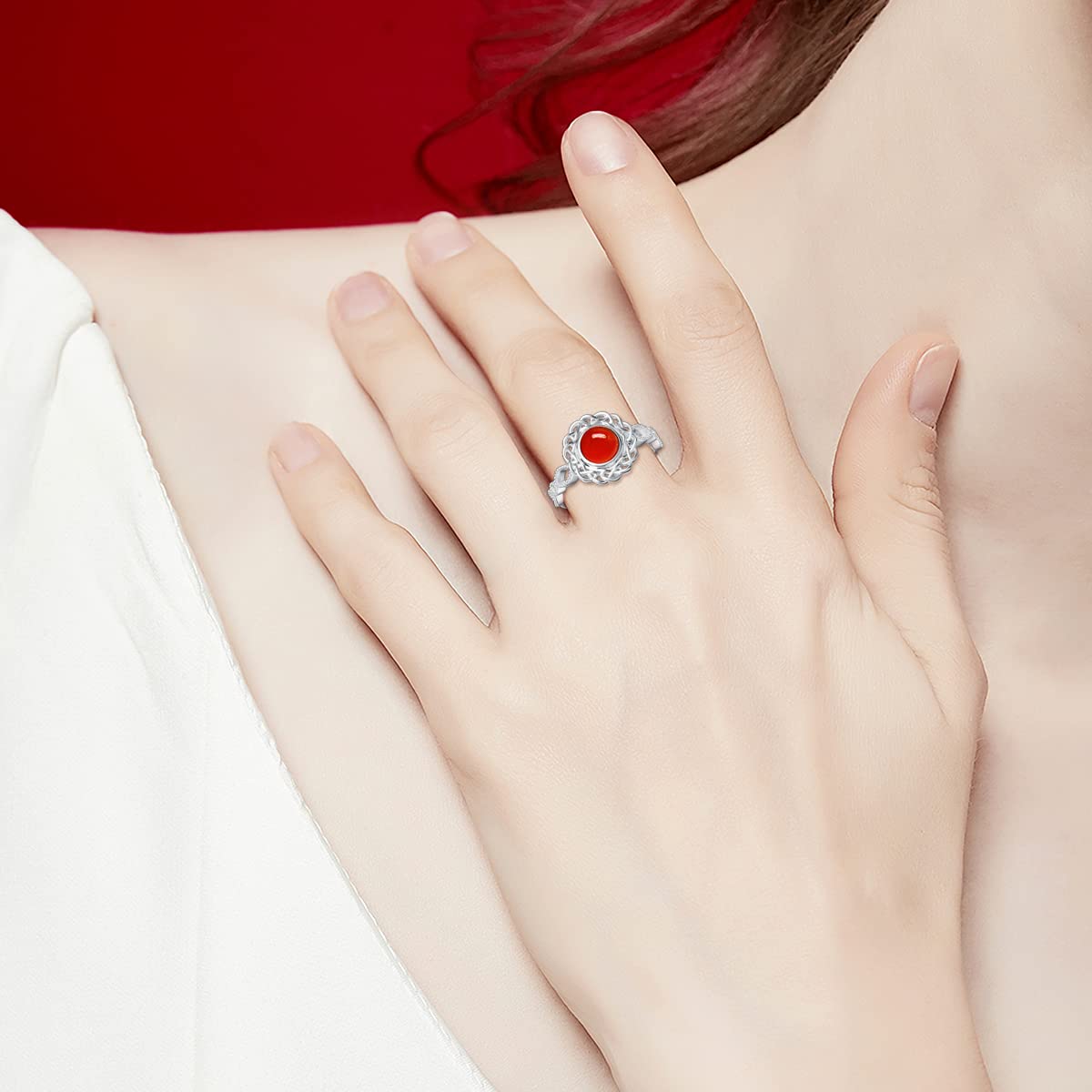 Plesitep Carnelian Ring Sterling Silver Healing Carnelian Ring Jewelry Gift for Women Mother (5)