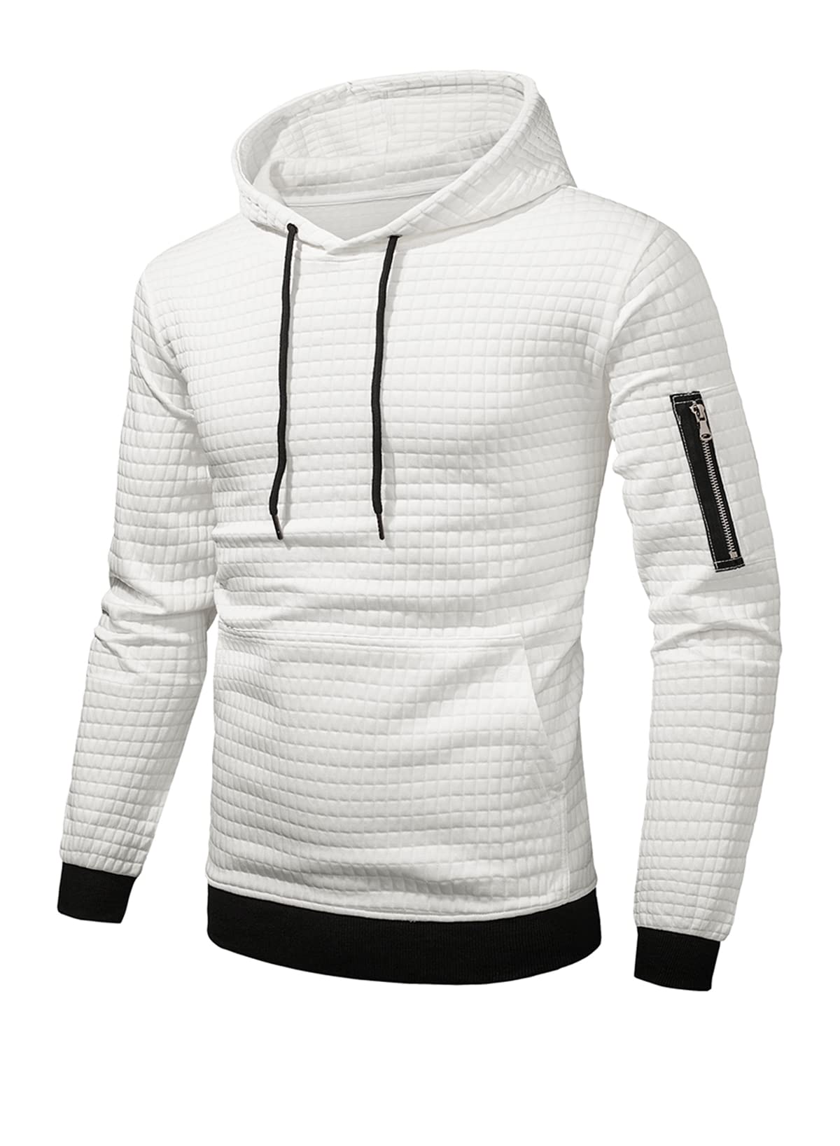 JMIERR Mens Hooded Sweatshirt Long Sleeve Drawstring Waffle Knit Hooded Fall Hoodie with Kanga Pocket, US 43(L), White