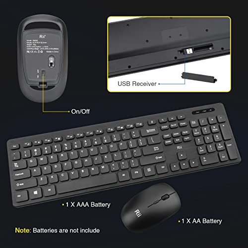 Wireless Keyboard and Mouse Combo - Rii Standard Office for Windows/Android TV Box/Raspberry Pi/PC/Laptop/PS3/4 (1PACK)