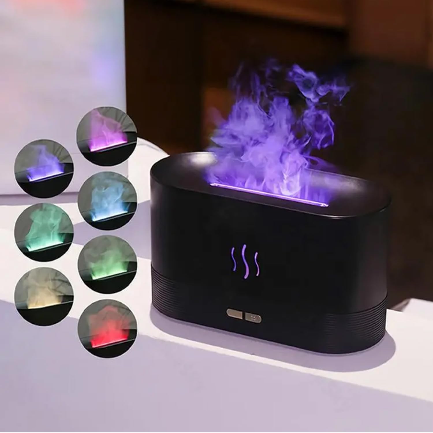 USB Power Portable Desk Humidifier, Simulation Flame Air Humidifier with 7 Colors Lamp, Spring Gifts, Aroma Diffuser for Car& Home, Silent Aromatherapy Diffuser for Bedroom Office Desk Car (White)