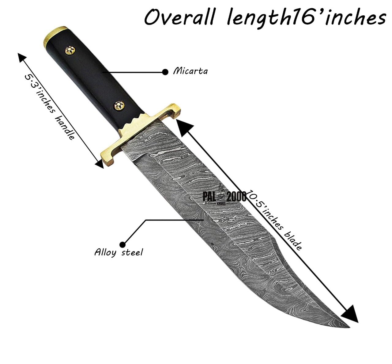 PAL 2000 KNIVES DBK-9914 Custom Handmade Damascus Steel Hunting Bowie Blade Knife Micarta Handle