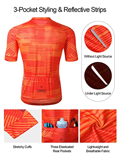 LAMEDA Cycling Jersey Short Sleeve for Men Breathable Moisure Wicking Mountain Bike Shirt Full Zip with Pockets Orange Medium