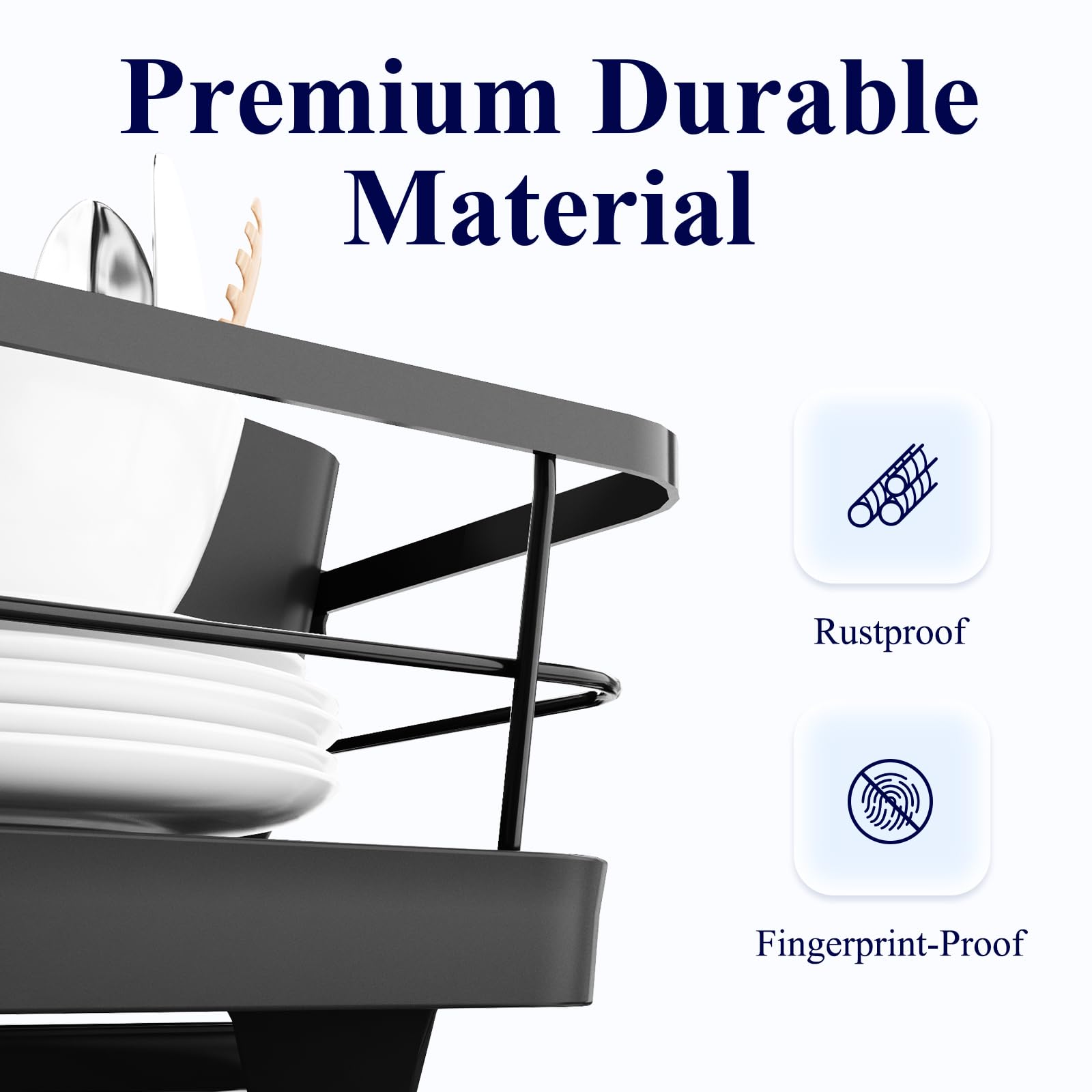 Kitsure Dish Drying Rack - Small Dish Racks for Kitchen Counter, Dish Rack with Adjustable Water Outlet, Stainless Steel Dish Drainers for Kitchen Counter, Drying Rack for Kitchen, Black