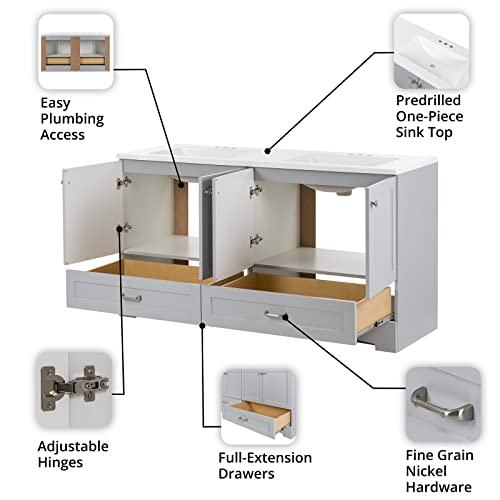 Spring Mill Emlyn Double Bathroom Vanity with 2 Cabinets, 2 Drawers, and White Sink Top, β18.75" D x 60.25" W x 32.89" H, Pearl Gray