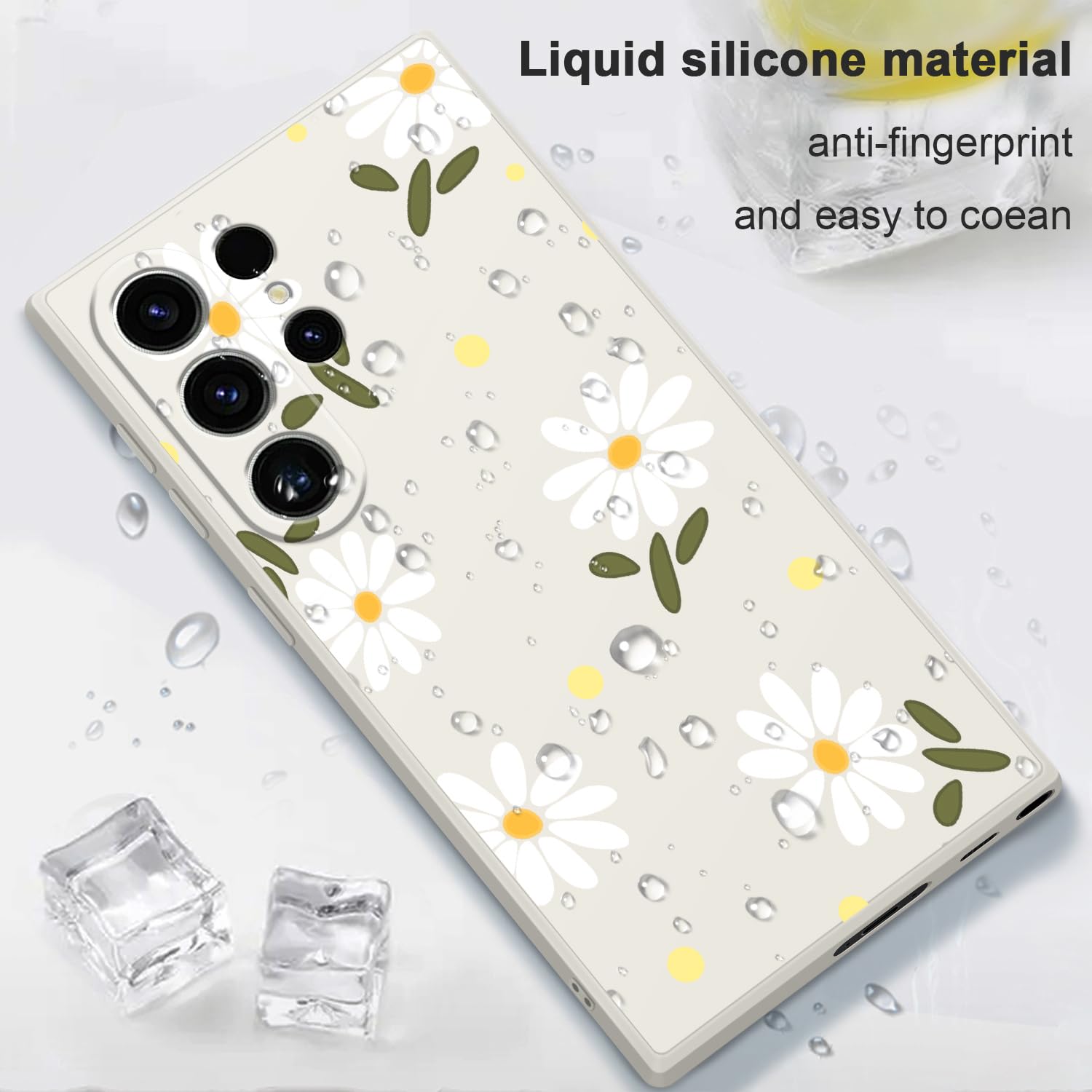LEECG for Samsung Galaxy S23 Ultra Case, for Galaxy S23 Ultra Case Flowers Butterfly Anti Slip Shockproof Flexibility Soft Silicone Protector Phone for Samsung Galaxy S23 Ultra Case-Daisy White