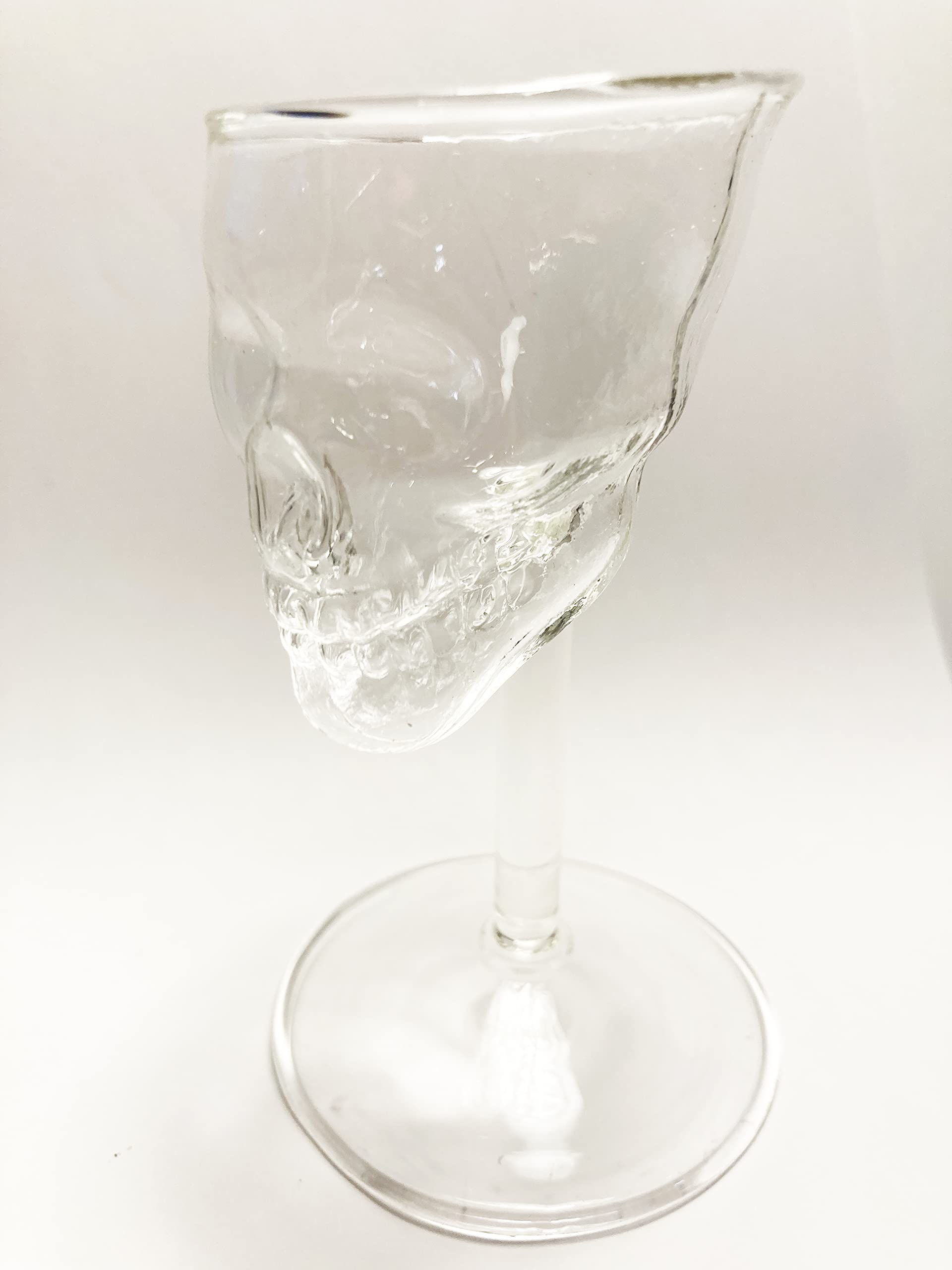 Mazeology Modern Handmade Mouth-blown Crystal Clear Borosilicate Glass SKULL Shaped Set of Two Stemmed Wine or Cocktail Glasses, good for Liquors, After-Dinner Drinks and More!