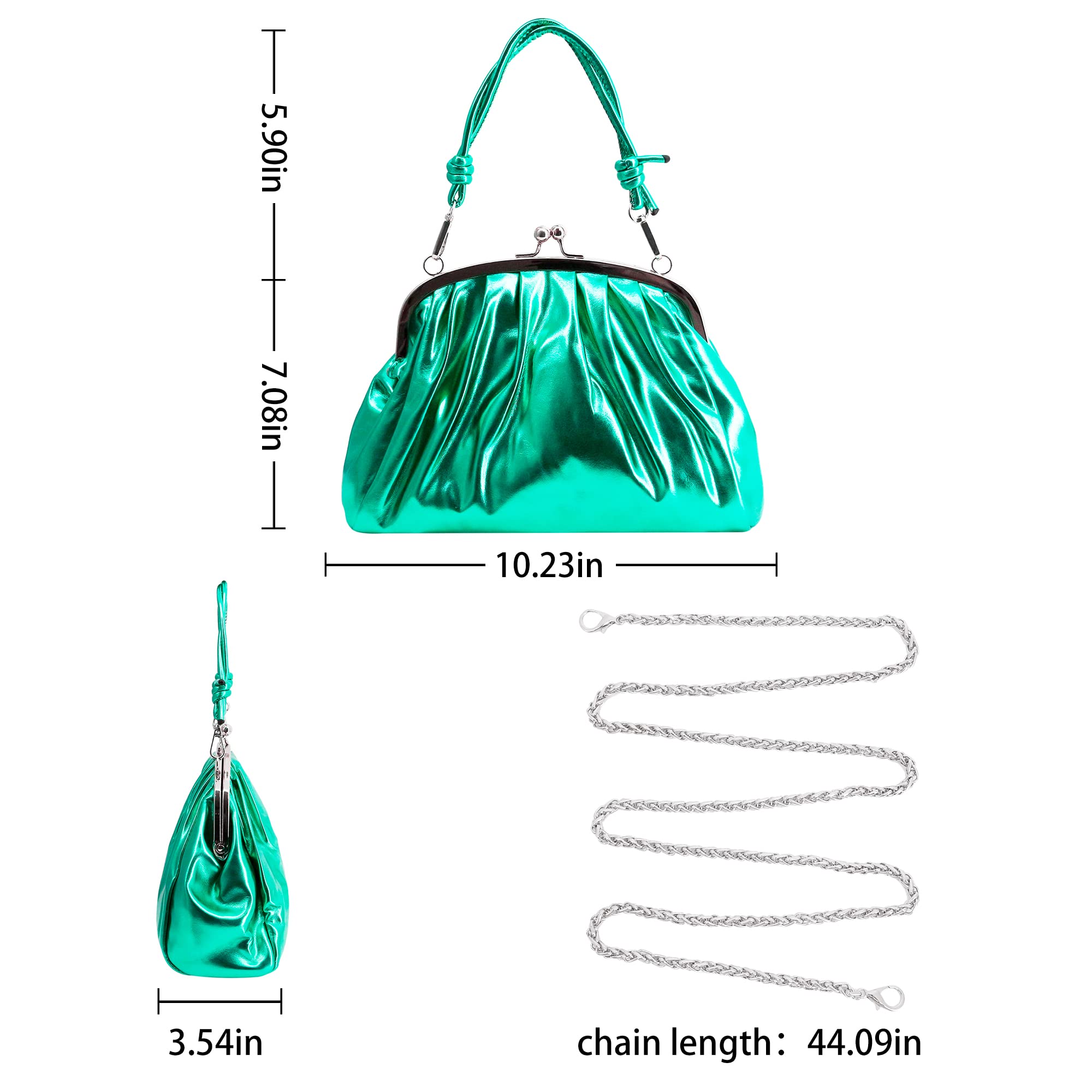Naimo Glossy Leather Metallic Evening Bag Pleated Clutch Kiss Lock Purses Handbag Tote Crossbody Shoulder Bag