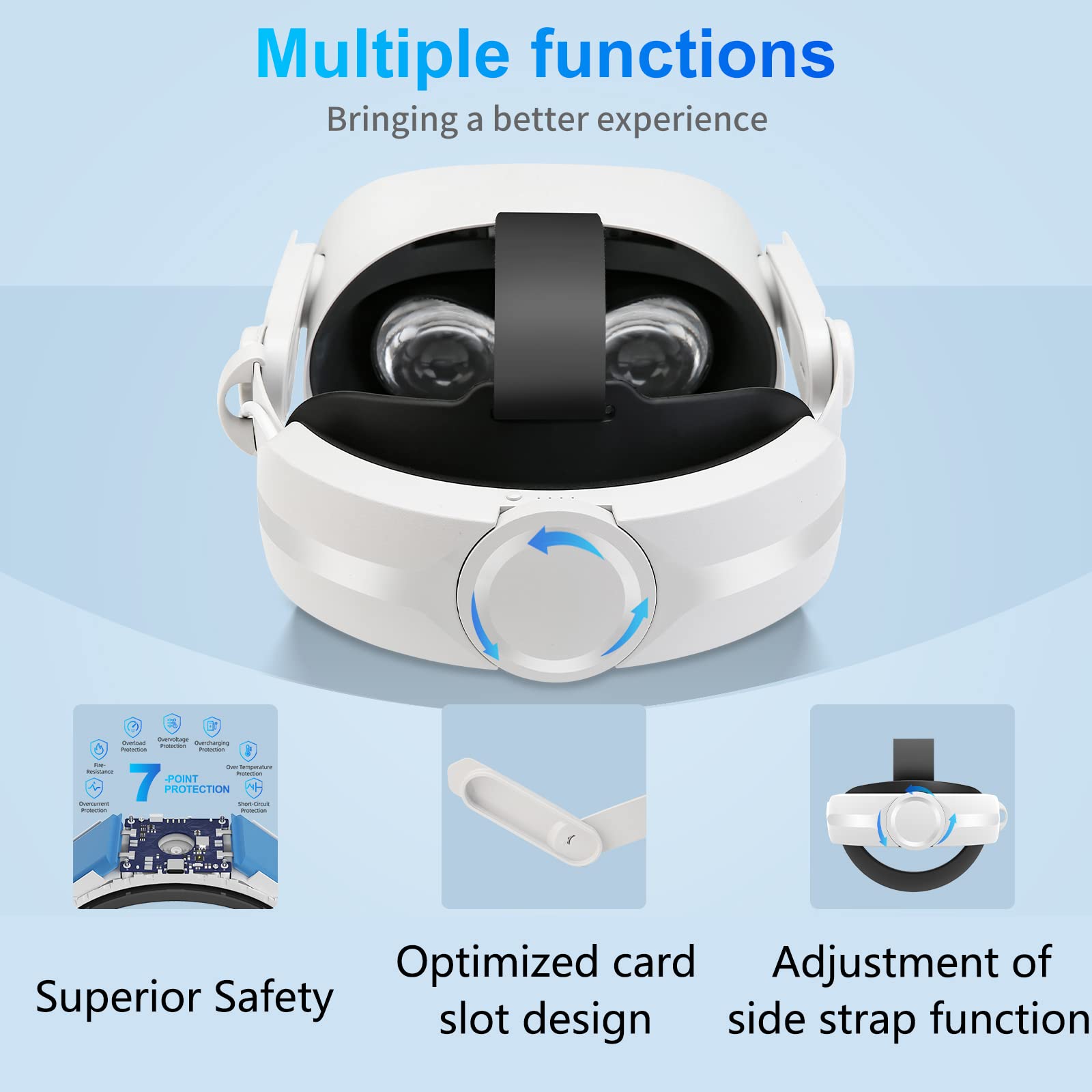 Ponywalk Head Strap with Battery Pack for Oculus Quest 2, Built-in 6000mAh Extend 5 Hours Comfortable Playtime for Meta Quest 2, Adjustable Elite Strap Accessories for Oculus Quest 2