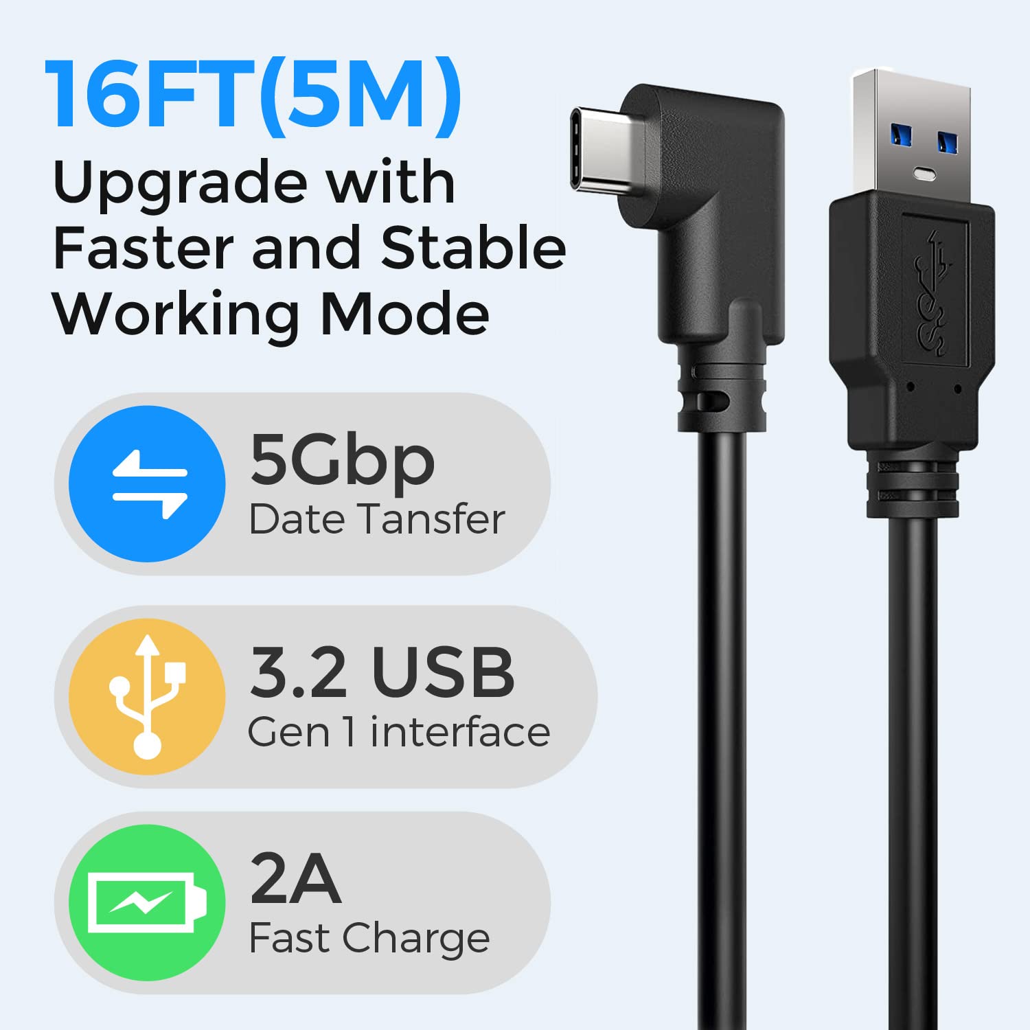 Sonicgrace Link Cable Compatible with Quest 2-16FT Quest 2 / Pro VR Link Cable with USB 3.2 2A Fast Charging and 5Gbps Date Transfer for VR Headset PC Gaming