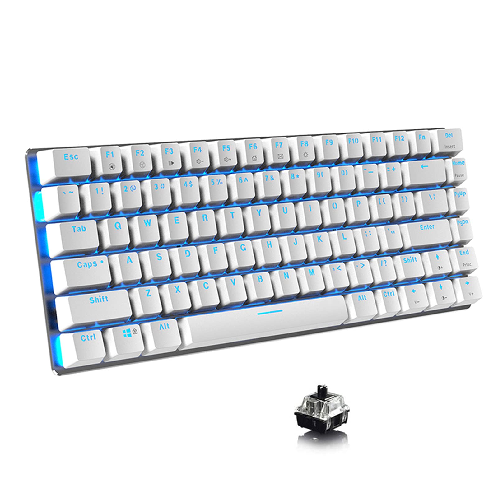 Lomiluskr AK33 Wired Mechanical Keyboard, 82-Keys Compact Mechanical Gaming Keyboard with Anti-ghosting Keys, Small and Portable (Black Switch/Blue Backlight, White)