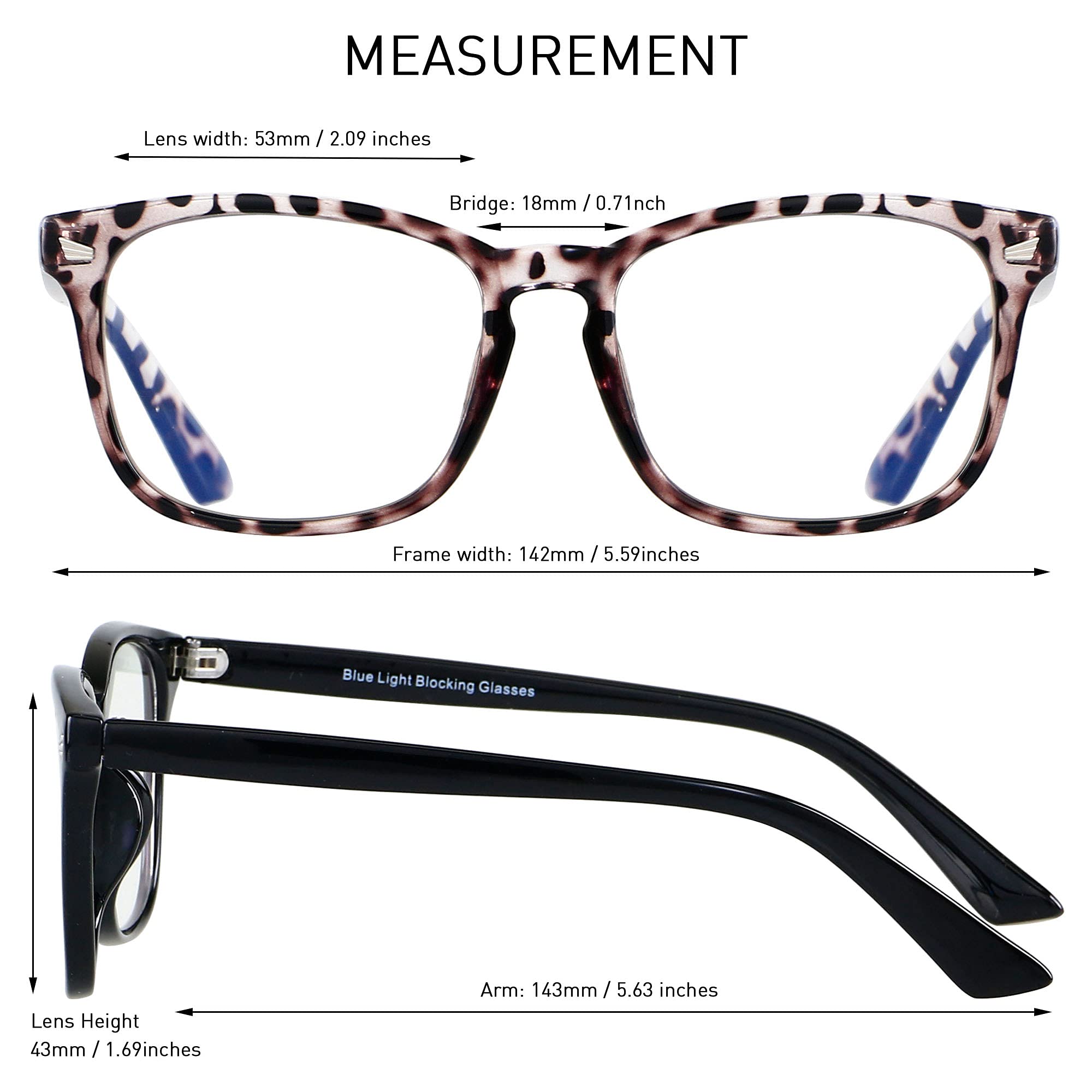 LYZOIT Blue Light Glasses for Women Men Computer Blocking Bluelight Blocker 2 Pack Nerd Anti Eye Strain Black Leopard